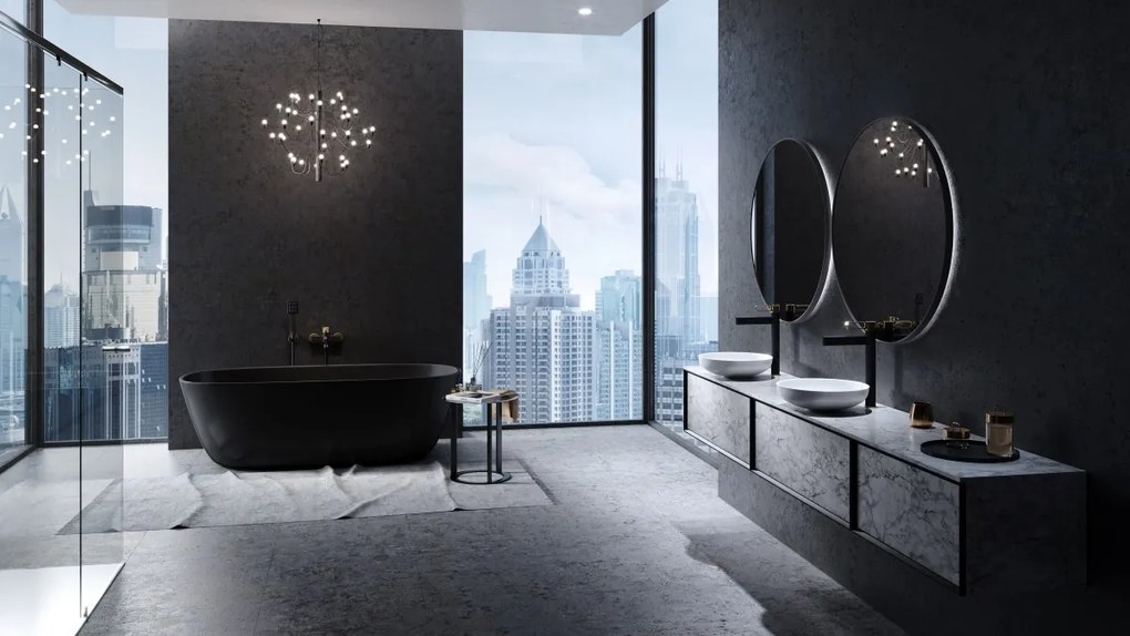 F-Design Zaffiro, vysoká umyvadlová baterie, černá matně-růžové zlato, FD1-ZFR-2L-25