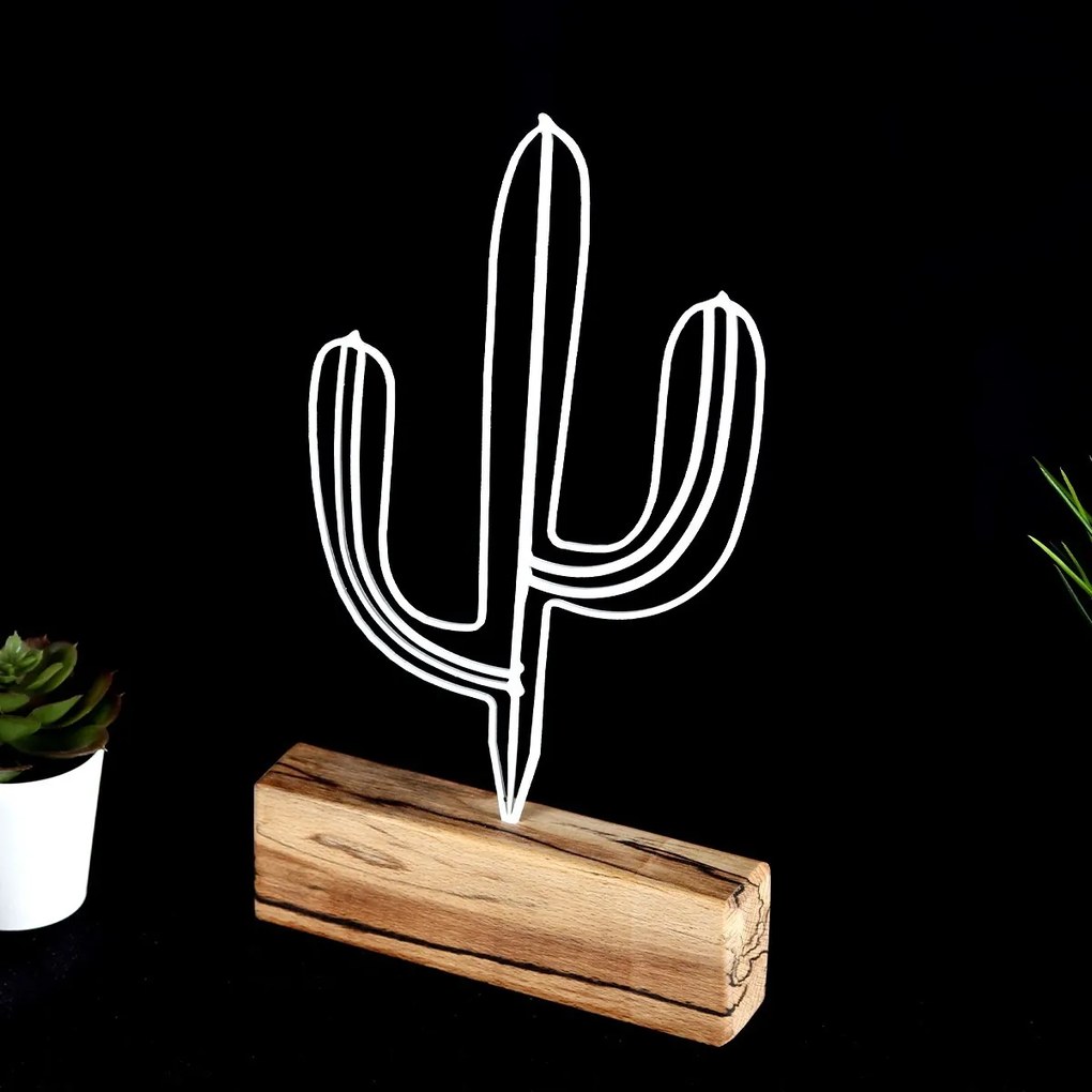 Kovová dekorace Cactus Mini 24 cm bílá