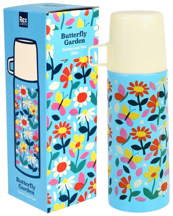Modrá/krémová dětská termoska 350 ml Butterfly Garden – Rex London