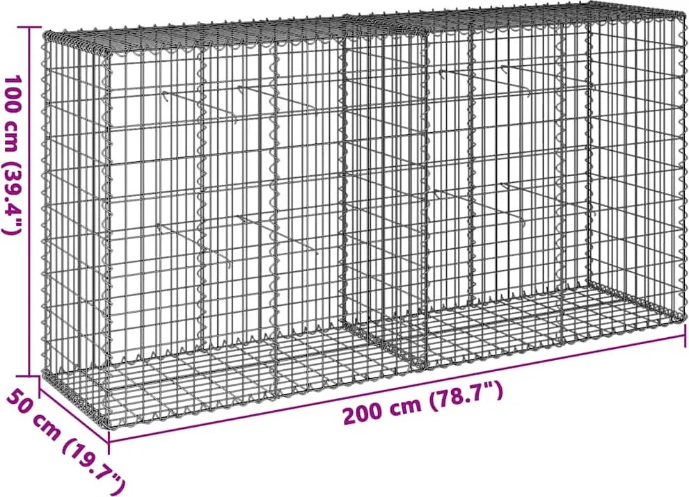 Gabionový koš s víkem 200 x 50 x 100 cm pozinkované železo 3295143