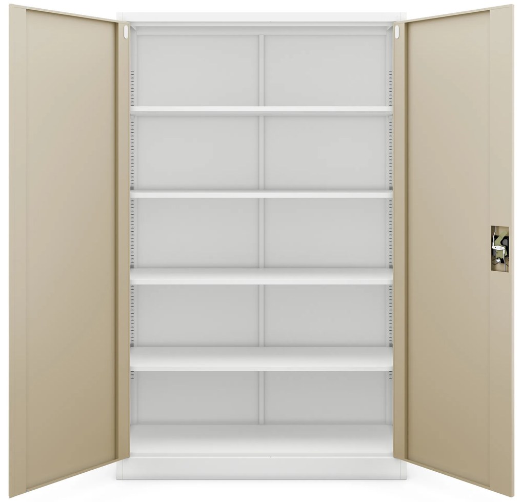 Kovová kancelářská skříň na dokumenty široká bílá bílá/zlatý dub, 1150x1850x400 mm: JAN II Eco Design