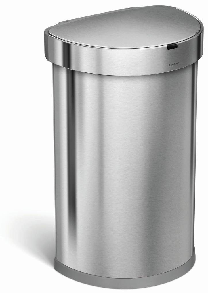 Bezdotykový odpadkový koš Simplehuman - 45 l, půlkulatý, matná ocel, FPP, kapsa na sáčky