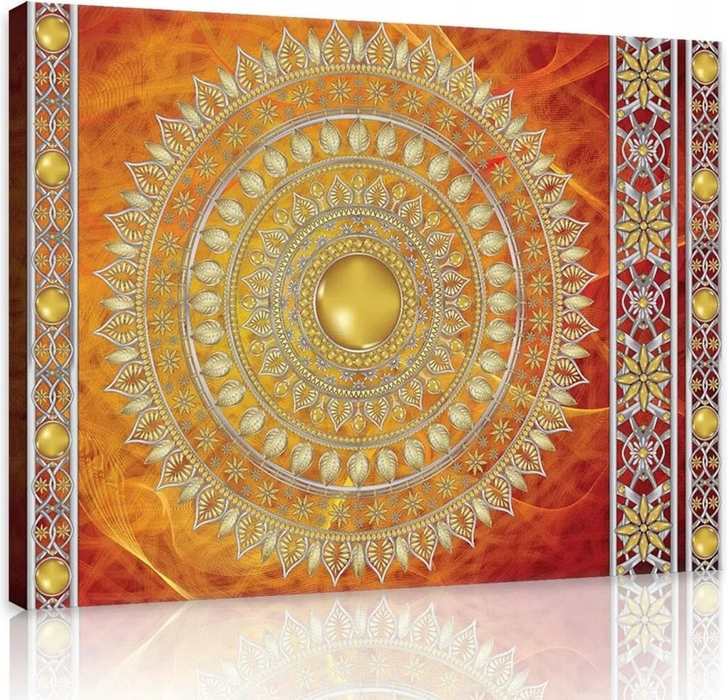Obraz 80x60 Zlatá Mandala Harmonie v kole Nástěnná dekorace do obývacího pokoje