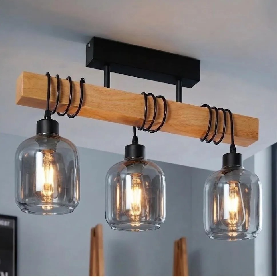 BRILAGI - Přisazený lustr WOOD GLASS 3xE27/60W/230V borovice/černá/kouř šedá