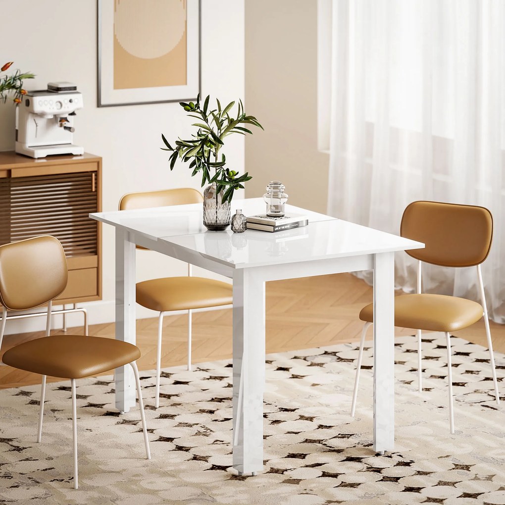 HOMCOM Rozkládací jídelní stůl, 120-160 x 70 cm, nastavitelný kuchyňský stůl pro 4-6 osob, MDF, vysoký lesk bílá