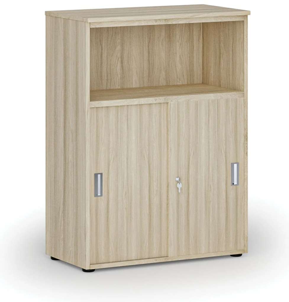 Kombinovaná kancelářská skříň se zásuvnými dveřmi PRIMO WOOD, 800 x 420 x 1087 mm, dub přírodní