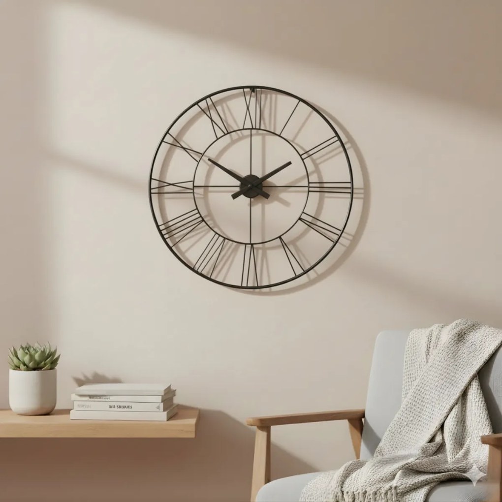 Nástěnné hodiny v industriálním stylu ARATIO černé, Ø 70 cm