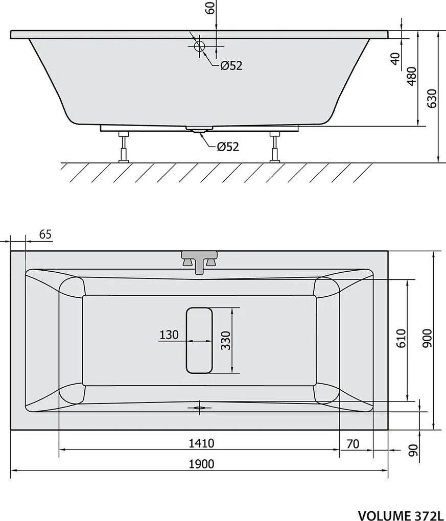 Polysan, MARLENE obdélníková vana 190x90x48cm, bílá, 71607