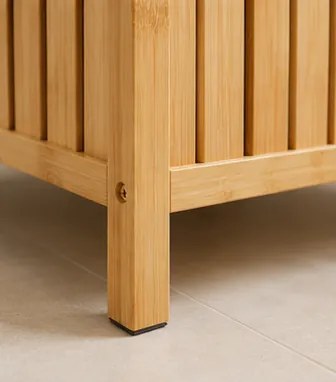 koš na prádlo, objem 52 l, s polstrovaným víkem, bambus/látka, 52x39x39 cm, přírodní/krémová, Dekorino KP20260026