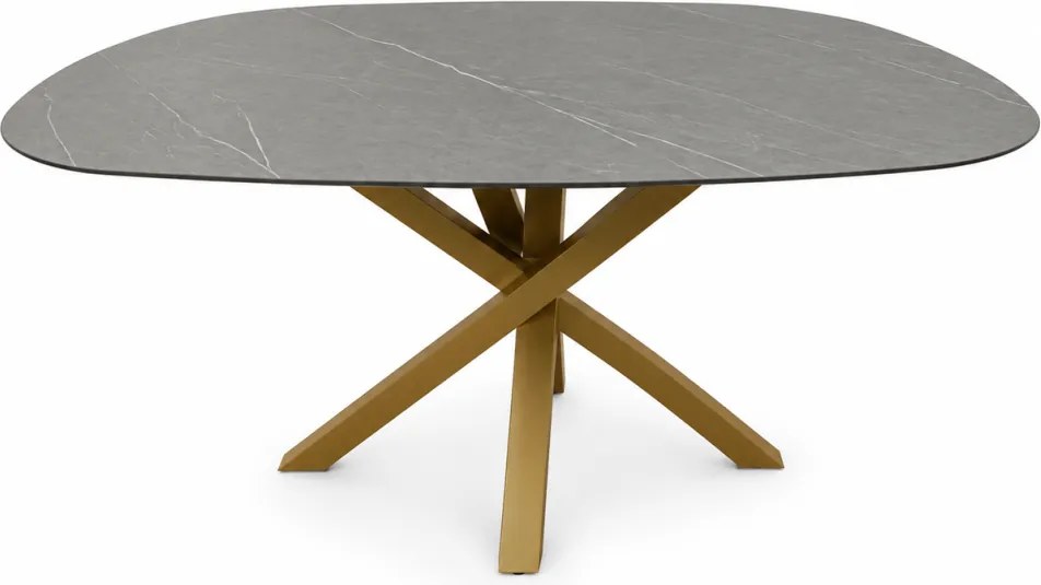 Jídelní stůl ROYAL GRIGIO – 230 × 130 cm, keramická deska 24 mm Shark Nose, zlatá podnož VALETTA M