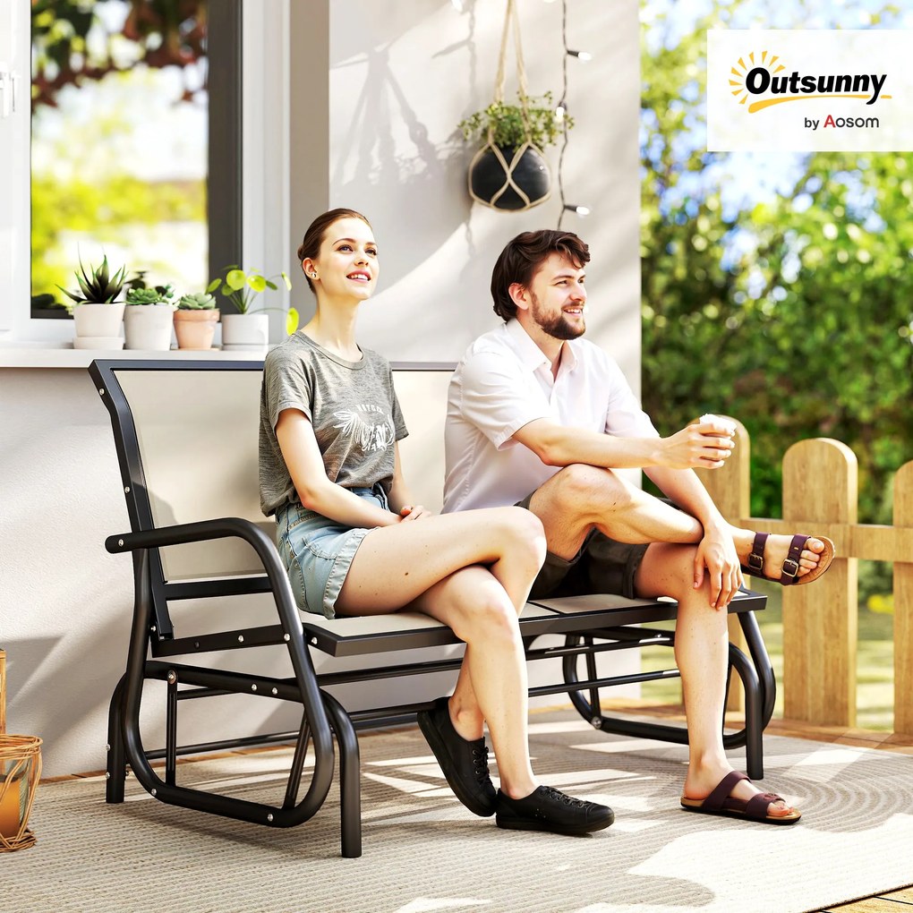 Outsunny houpací křeslo 2místná zahradní lavice zahradní houpačka lavice parková lavice kovový zahradní nábytek černá+béžová 120 x 70 x 85 cm | Aosom