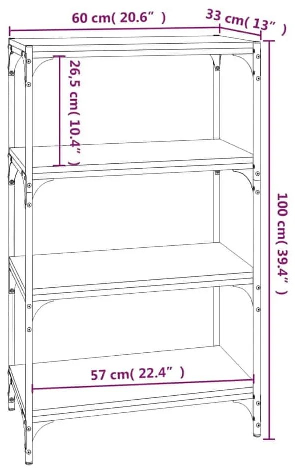 Petromila Knihovna kouřový dub 60x33x100 cm kompozitní dřevo a ocel