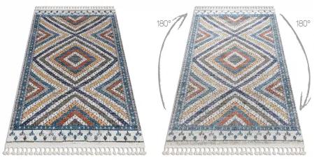 Moderní koberec BELLE BG30C diamanty, etnický modrý / krém střapce velikost 160x220 cm | krásné koberce cz