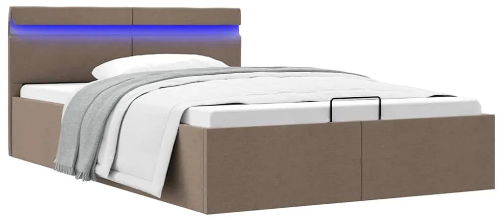 vidaXL Rám postele LED s úložným prostorem taupe textil 120 x 200 cm