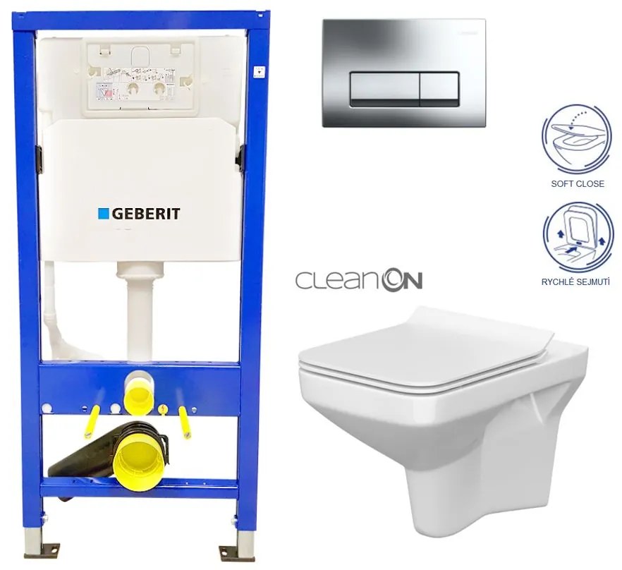 AKCE/SET/GEBERIT - SET Duofix Sada pro závěsné WC 458.103.00.1 + tlačítko DELTA51 CHROM + WC CERSANIT COMO CLEANON + Sedátko 458.103.00.1 CO1