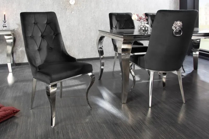 Designová židle Rococo Lví hlava černá / chróm