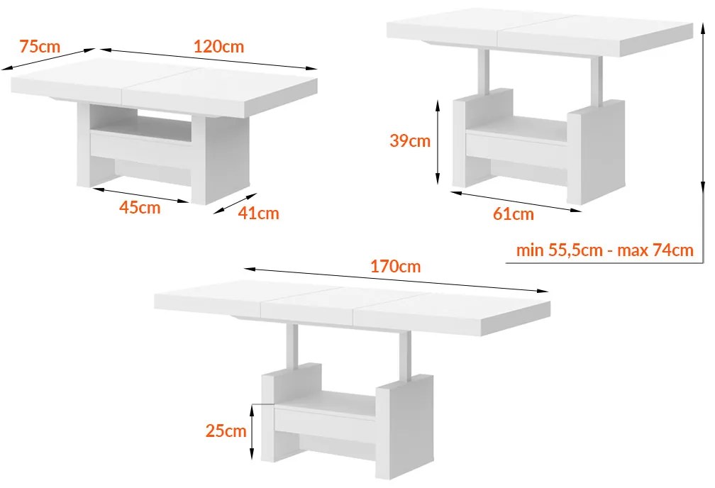 Konferenční stolek AVERSA LUX (šedá lesk/bílá lesk)