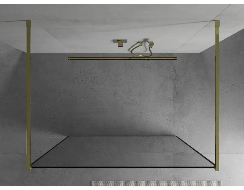 Mexen Kioto volně stojící sprchová zástěna 100 x 200 cm, Průhledné/Černý vzor 8 mm, Zlatá- 800-100-002-50-70