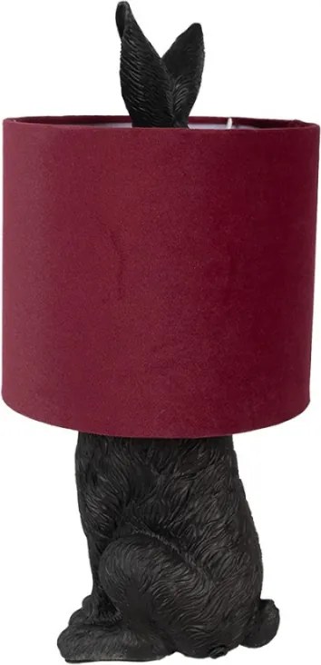 Černá stolní lampa králík s vínovým stínidlem Konijn – 20x43 cm