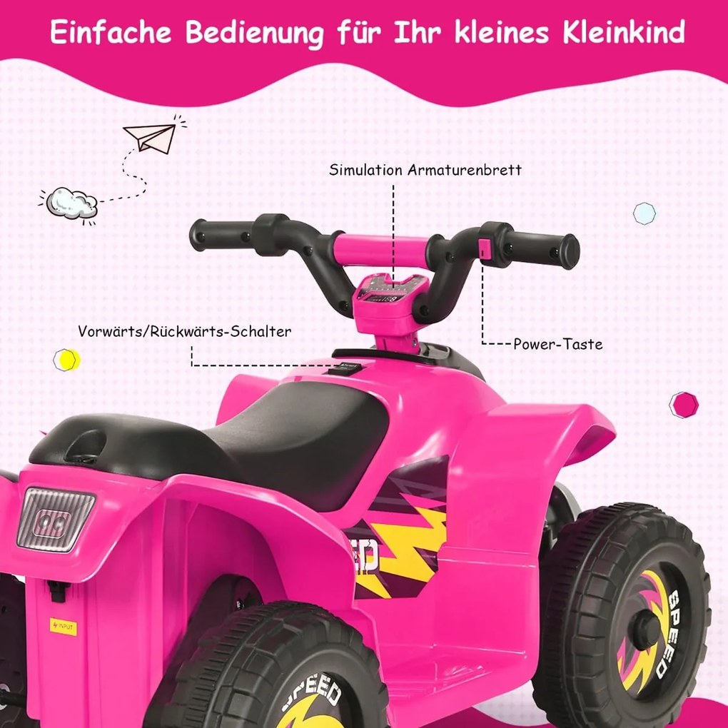 Costway Kočárek Mini Electric Quad 6 V Bateriový Quad 2,8-4,6 km/h, růžový