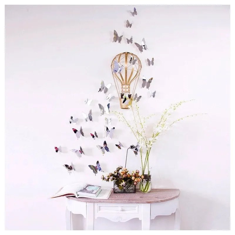 Sada 12 samolepek s 3D efektem Ambiance Mirror Butterflies