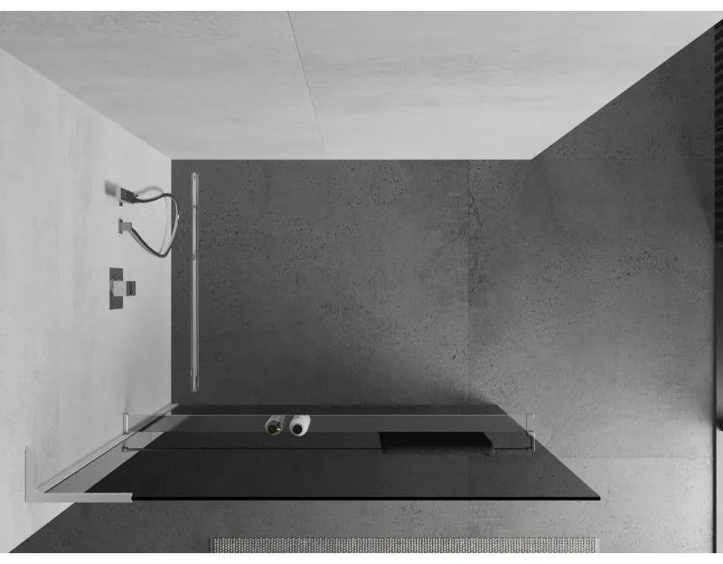 Mexen Kioto+ L, sprchová zástěna Walk-In s poličkou a věšákem 80 x 200 cm, 8mm šedé sklo, chromový profil, 800-080-123-01-40