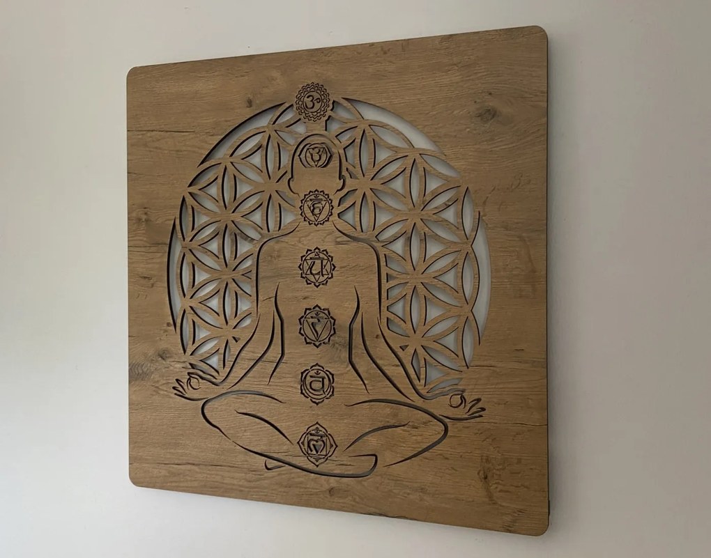 Li-Go "Čakry" světelný obraz s baterií 80x80cm varianta: ovládání na obraze bez dálkového ovladače, provedení: dub