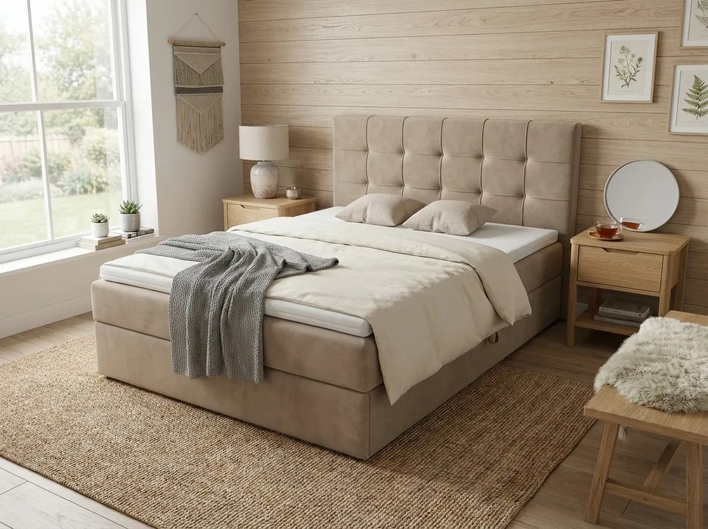 Čalouněná postel boxspring DIRELIS TRINITY 140x200 cm béžová Matrace: Matrace Bonell pružinová