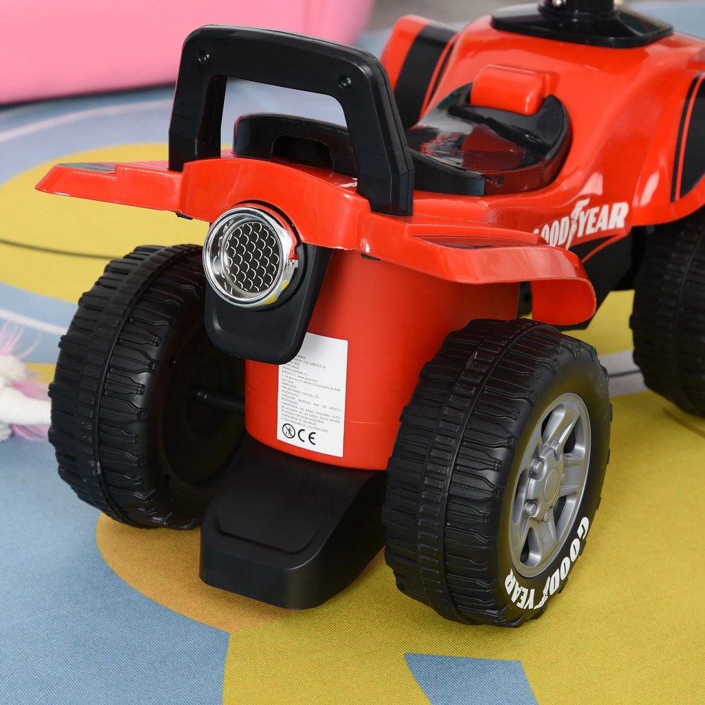 HOMCOM Dětský čtyřkolka bez pedálů pro děti od 18 do 36 měsíců, ATV se světly, klaksonem a tajným úložným prostorem 60x31x42 cm Červená