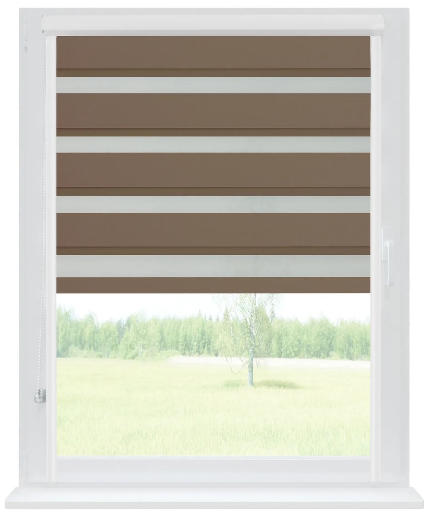Dekodum Roleta den a noc v bílé kazetě zatemňovací, barva látky Tmavě béžová Šířka (cm): 60, Výška (cm): Balkonová (do 200 cm), Strana mechanismu: Levá