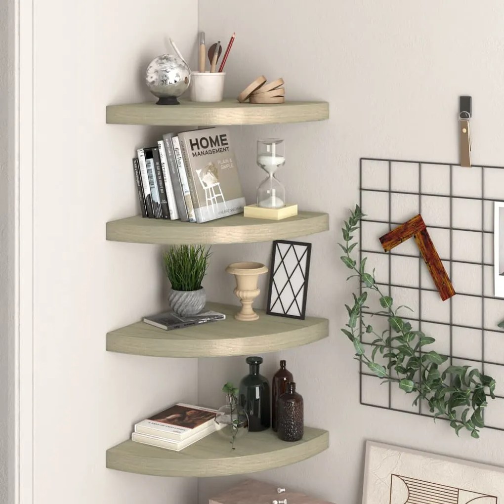 323927 Floating Corner Shelves 4 pcs Oak 35x35x3,8 cm MDF