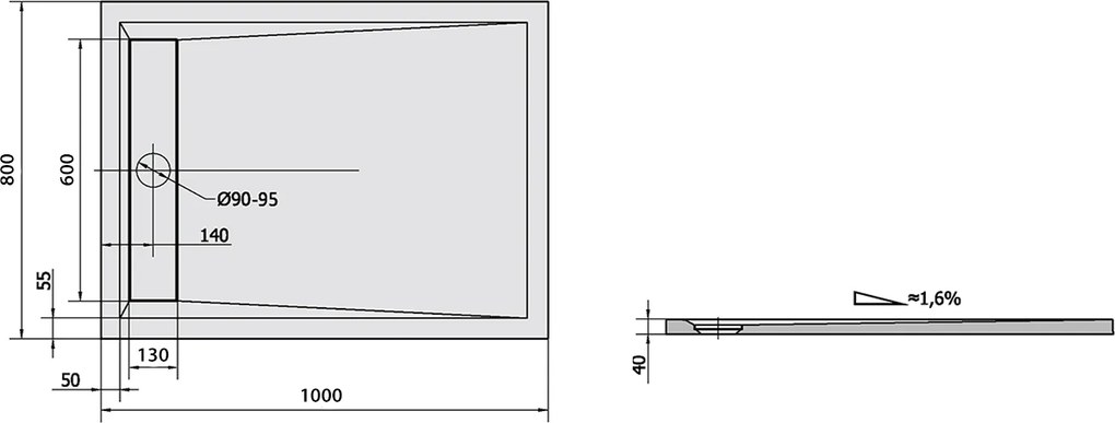Polysan VARESA 100 x 80 cm sprchová vanička obdélníková litý mramor 71605