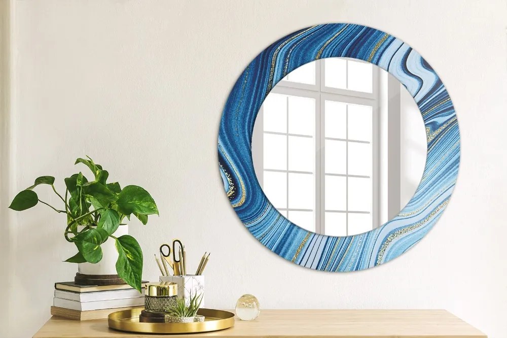 Kulaté dekorativní zrcadlo Modrý mramor fi 50 cm