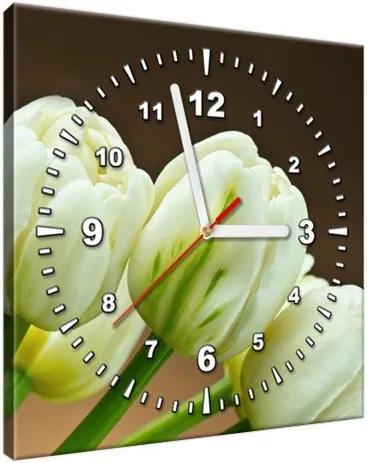 Tištěný obraz s hodinami Okouzlující bílé tulipány 30x30cm S-ZP1257A_1AI(P)