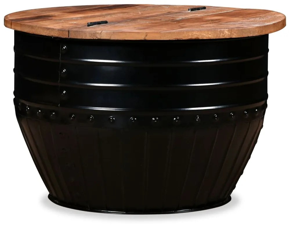 245255 vidaXL Konferenční stolek, masivní recyklované dřevo, černý, tvar sudu