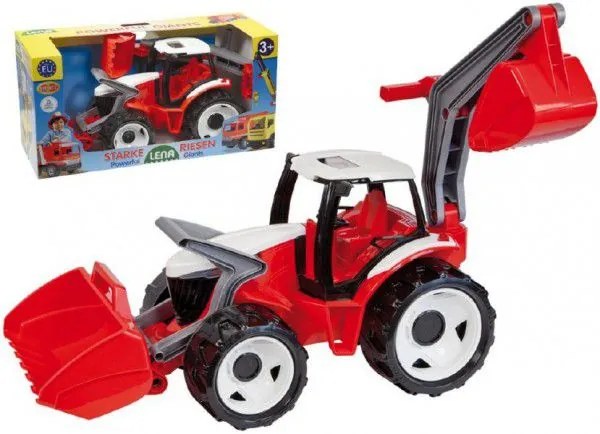 Teddies 48086 Traktor se lžící a bagrem plast červeno-bílý 65cm v krabici od 3 let