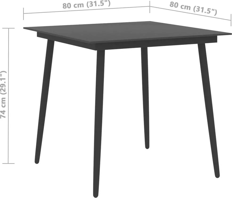 vidaXL Zahradní jídelní stůl černý 80 x 80 x 74 cm ocel a sklo [313114]