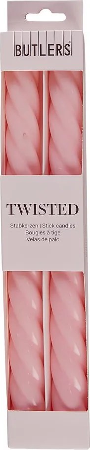 Butlers TWISTED Sada lesklých svíček 2 ks 25,5 cm - sv. růžová