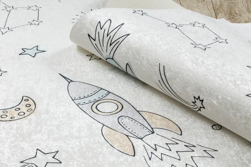 Dywany Łuszczów, Dětský kusový koberec Bambino 1278 Space rocket cream, 140x190, vícebarevná, dětský pokoj