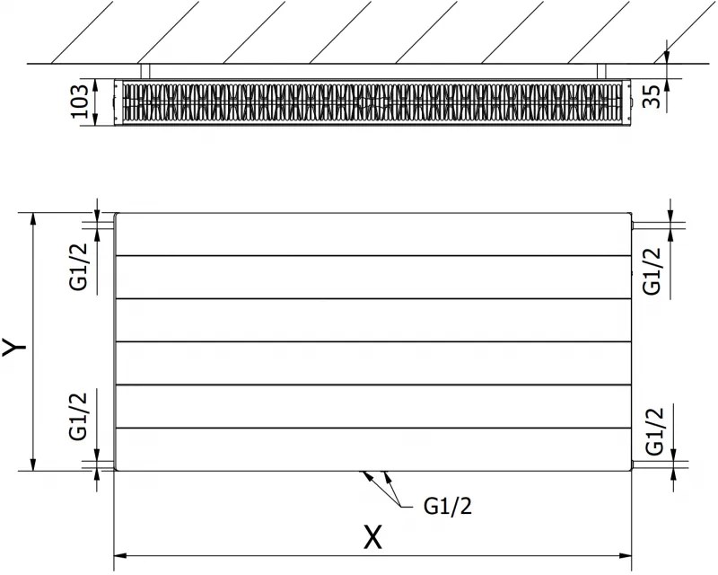 Mexen Line CCL22, panelový radiátor 600 x 1600 mm, spodní středové připojení, 2532 W, antracitová, W6C22L-060-160-66