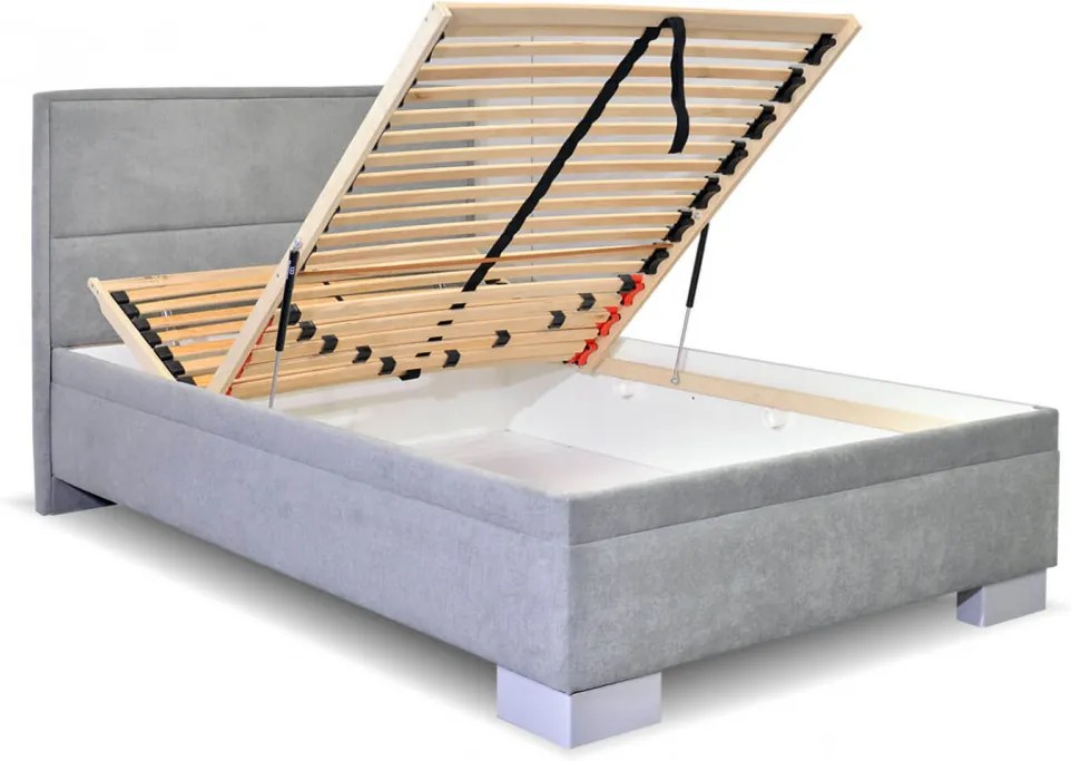 Čalouněná postel Marila, s úložným prostorem, 140x200 cm , Bílá ekokůže