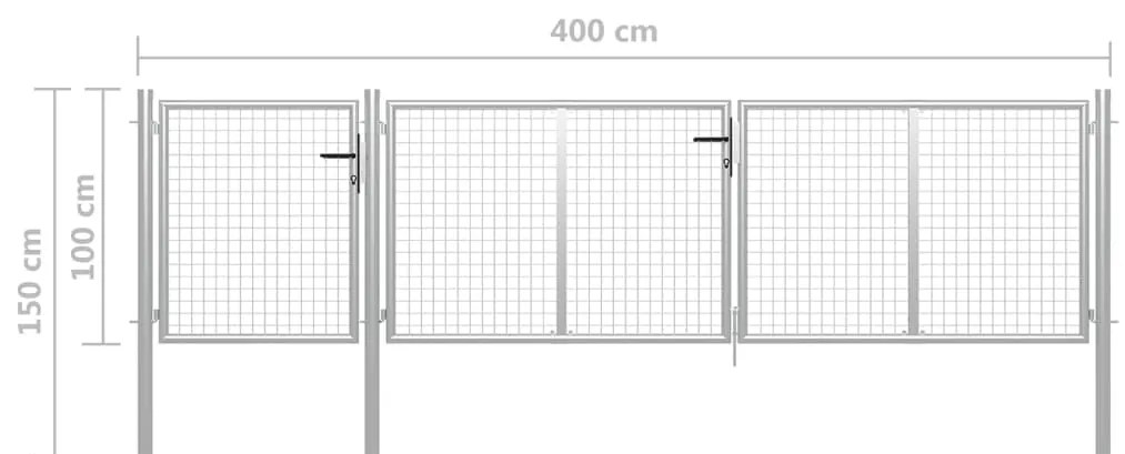 vidaXL Marketos Zahradní brána ocelová 400 x 100 cm stříbrná