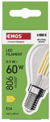 Emos lighting LED žárovka Filament Mini Globe / E14 / 5,9 W (60 W) / 806 lm / neutrální bílá 1525731450