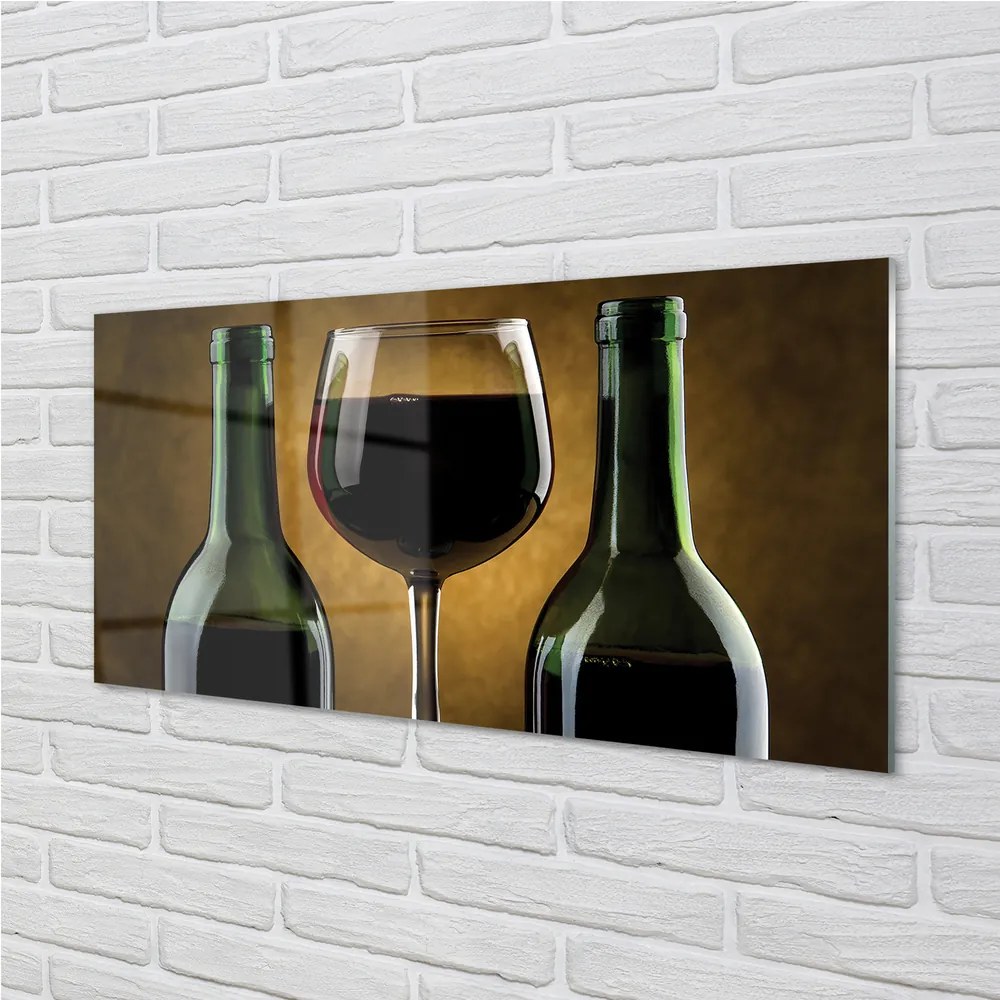akrylový obraz 2 láhve sklenice na víno 140x70 cm