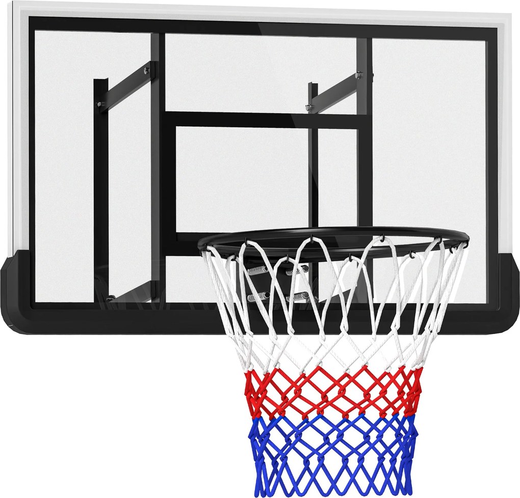 Basketbalový koš SPORTNOW s tabulí, pro vnitřní i venkovní použití, basketbalová tabule s ocelovým kruhem Ø45 cm a sítí, upevněná na zeď, basketbalová