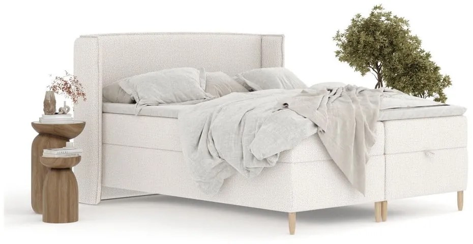 Krémová boxspring postel s úložným prostorem 200x200 cm Monpelli – Maison de Rêve