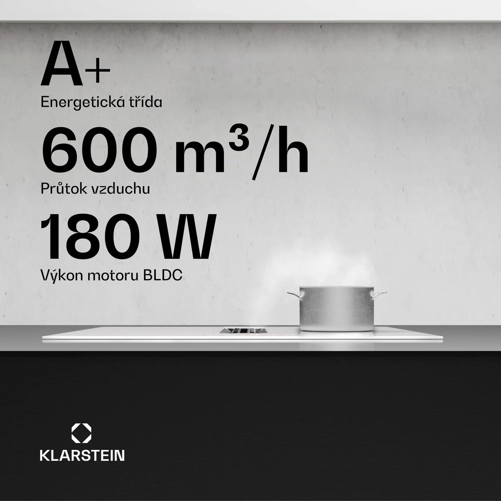 Klarstein AirJet FlexPro Down Air System, Indukční varná deska + digestoř, Flexi zóna, Booster