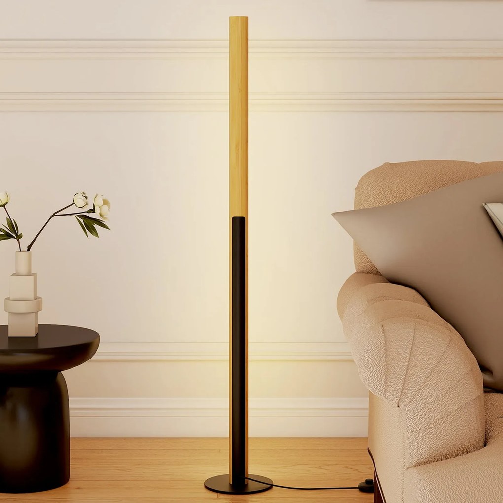 Costway Bambusová stojací lampa stmívatelná LED rohová lampa s nožním spínačem