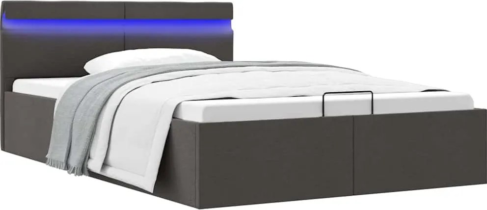Rám postele s úložným prostorem LED tmavě šedý textil 140x200cm 285603