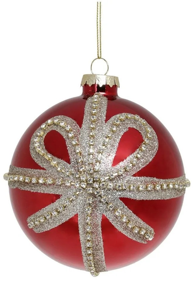 Červená skleněná vánoční ozdoba koule s mašlí Chic Bauble – Ø 10 cm